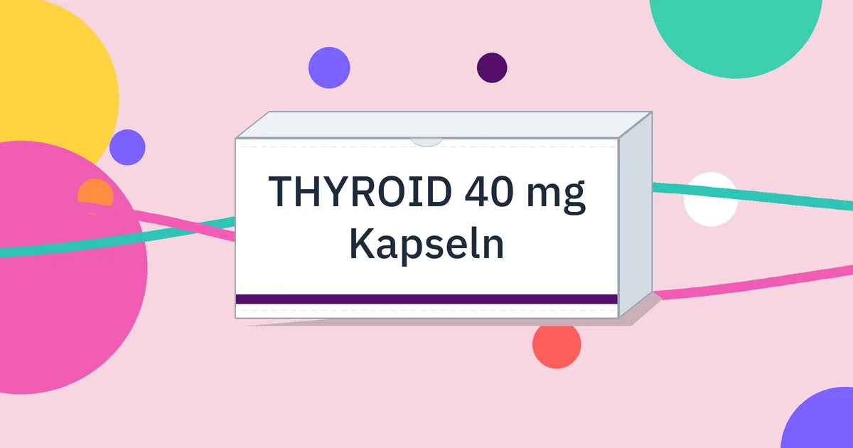 Symbolbild: Packung mit der Aufschrift THYROID 40 mg Kapseln (PZN 14412841) – Verfügbarkeit und Bezug in Apotheken in Frankfurt am Main