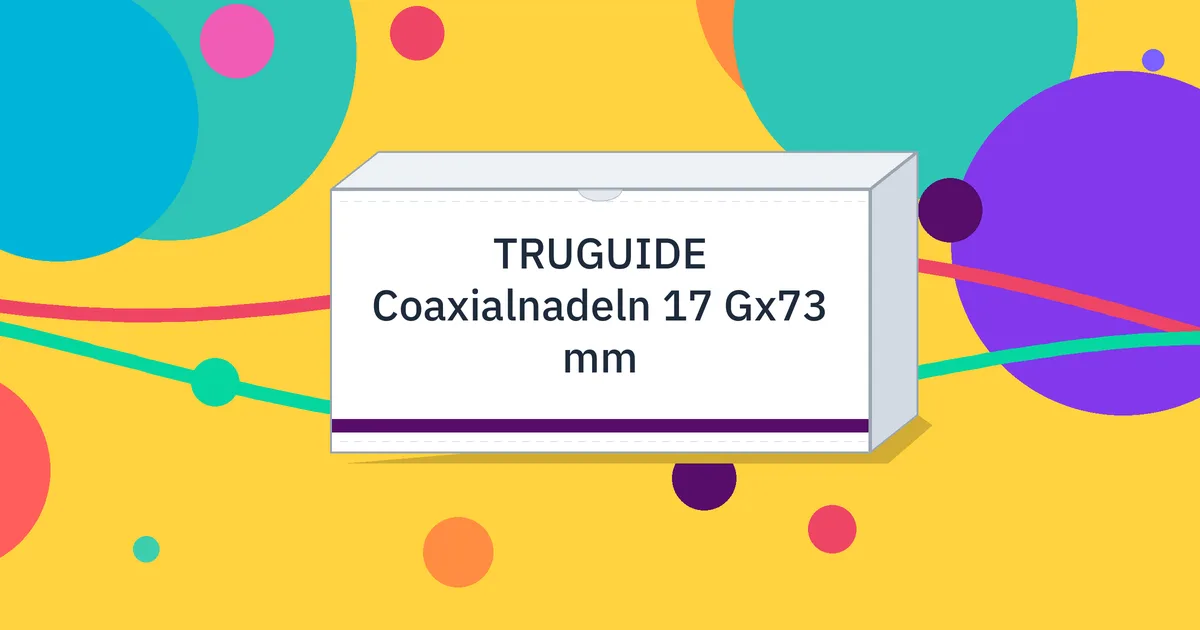 Symbolbild: Packung mit der Aufschrift TRUGUIDE Coaxialnadeln 17 Gx73 mm (PZN 03406151) – Verfügbarkeit und Bezug in Apotheken in Frankfurt am Main