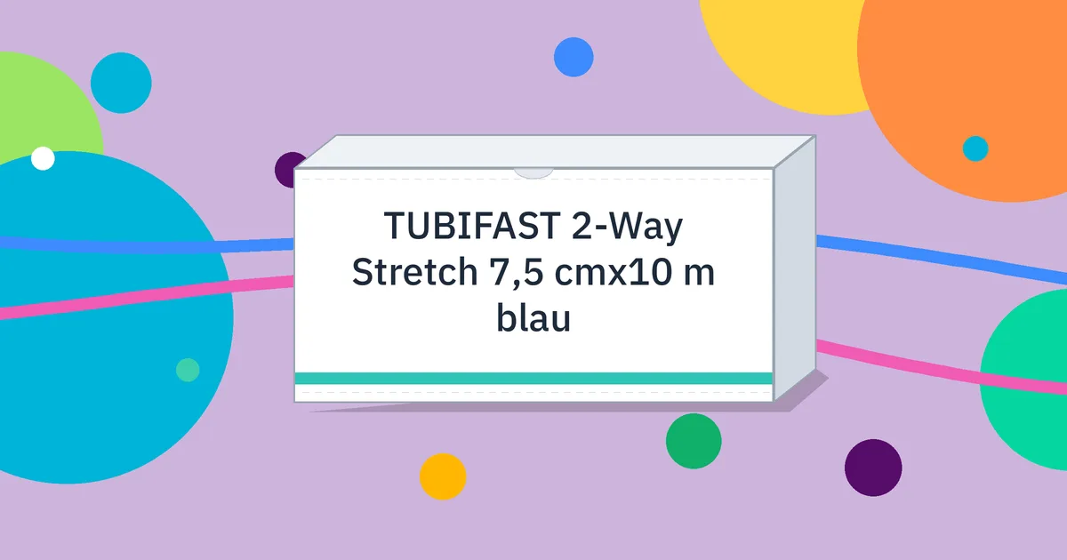 Symbolbild: Packung mit der Aufschrift TUBIFAST 2-Way Stretch 7,5 cmx10 m blau (PZN 15378661) – Verfügbarkeit und Bezug in Apotheken in Frankfurt am Main