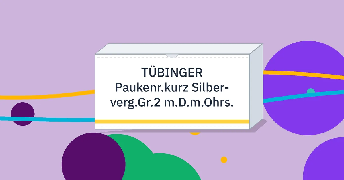 Symbolbild: Packung mit der Aufschrift TÜBINGER Paukenr.kurz Silber-verg.Gr.2 m.D.m.Ohrs. (PZN 02743722) – Verfügbarkeit und Bezug in Apotheken in Frankfurt am Main