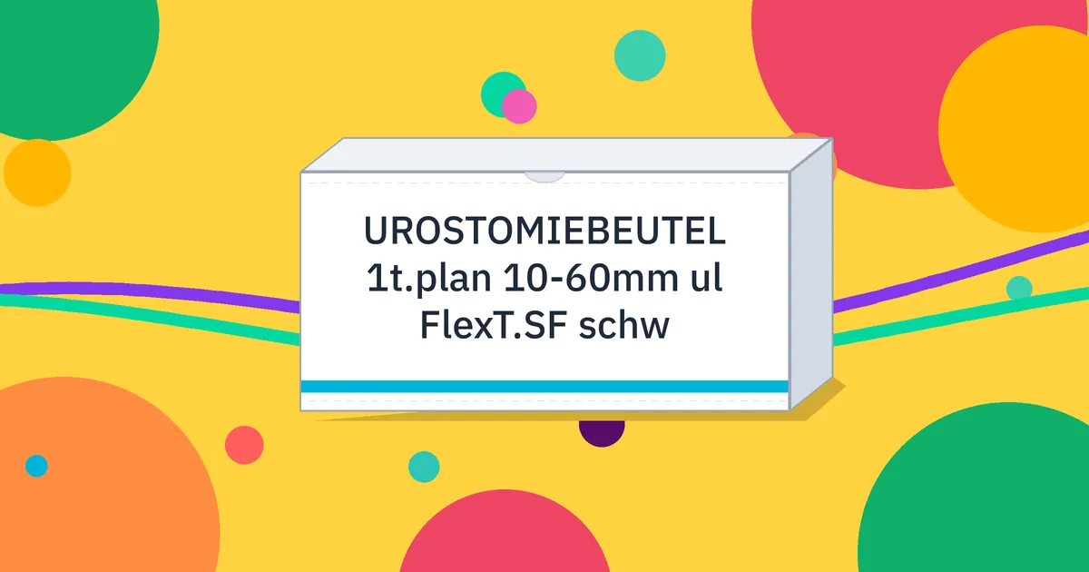 Symbolbild: Packung mit der Aufschrift UROSTOMIEBEUTEL 1t.plan 10-60mm ul FlexT.SF schw (PZN 18424083) – Verfügbarkeit und Bezug in Apotheken in Frankfurt am Main