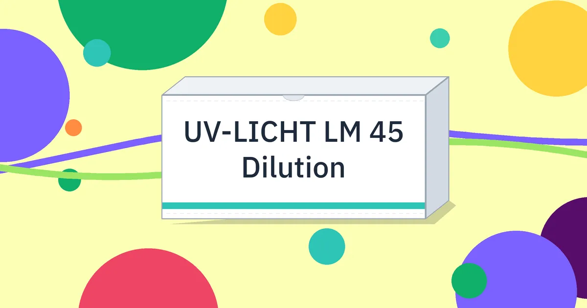 Symbolbild: Packung mit der Aufschrift UV-LICHT LM 45 Dilution (PZN 13258823) – Verfügbarkeit und Bezug in Apotheken in Frankfurt am Main