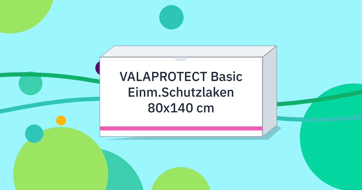 Symbolbild: Packung mit der Aufschrift VALAPROTECT Basic Einm.Schutzlaken 80x140 cm (PZN 03128025) – Verfügbarkeit und Bezug in Apotheken in Frankfurt am Main