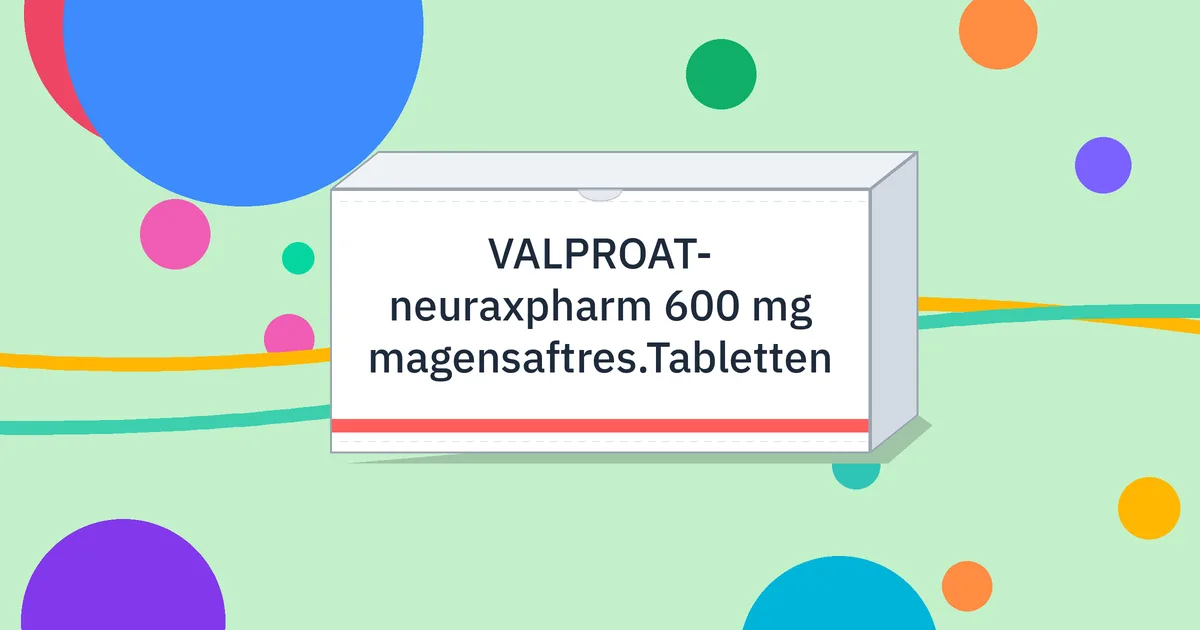 Symbolbild: Packung mit der Aufschrift VALPROAT-neuraxpharm 600 mg magensaftres.Tabletten (PZN 01400569) – Verfügbarkeit und Bezug in Apotheken in Frankfurt am Main