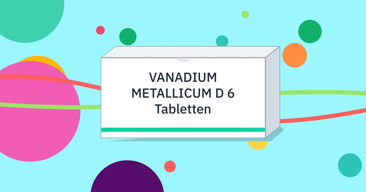 Symbolbild: Packung mit der Aufschrift VANADIUM METALLICUM D 6 Tabletten (PZN 07183009) – Verfügbarkeit und Bezug in Apotheken in Frankfurt am Main
