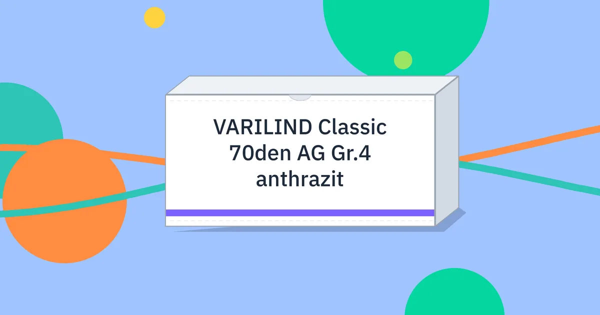 Symbolbild: Packung mit der Aufschrift VARILIND Classic 70den AG Gr.4 anthrazit (PZN 18191673) – Verfügbarkeit und Bezug in Apotheken in Frankfurt am Main