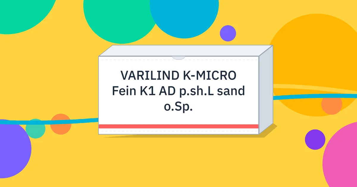 Symbolbild: Packung mit der Aufschrift VARILIND K-MICRO Fein K1 AD p.sh.L sand o.Sp. (PZN 20557265) – Verfügbarkeit und Bezug in Apotheken in Frankfurt am Main