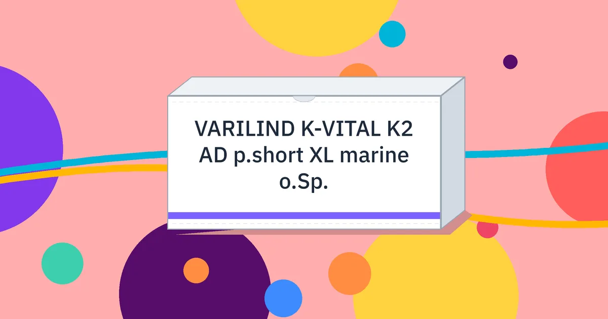 Symbolbild: Packung mit der Aufschrift VARILIND K-VITAL K2 AD p.short XL marine o.Sp. (PZN 20568056) – Verfügbarkeit und Bezug in Apotheken in Frankfurt am Main