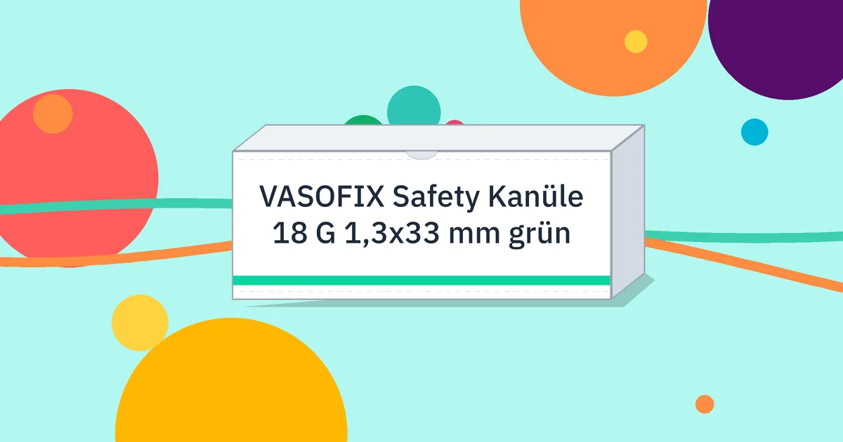 Symbolbild: Packung mit der Aufschrift VASOFIX Safety Kanüle 18 G 1,3x33 mm grün (PZN 01106114) – Verfügbarkeit und Bezug in Apotheken in Frankfurt am Main