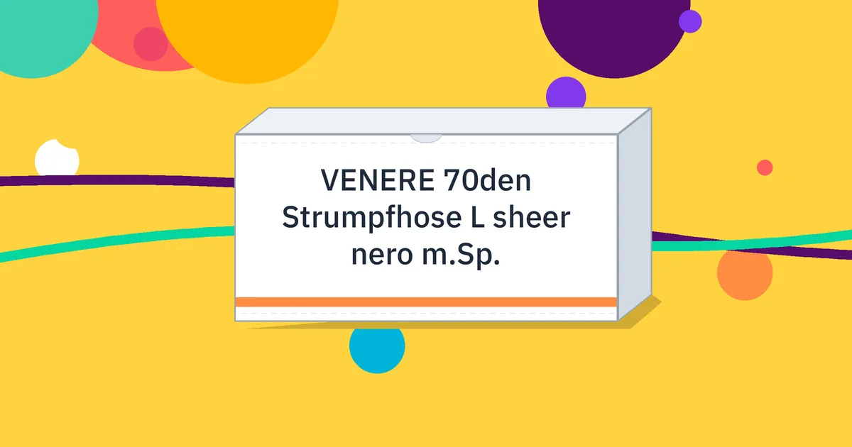 Symbolbild: Packung mit der Aufschrift VENERE 70den Strumpfhose L sheer nero m.Sp. (PZN 16172996) – Verfügbarkeit und Bezug in Apotheken in Frankfurt am Main