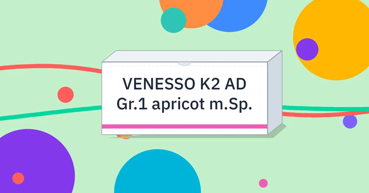 Symbolbild: Packung mit der Aufschrift VENESSO K2 AD Gr.1 apricot m.Sp. (PZN 03257188) – Verfügbarkeit und Bezug in Apotheken in Frankfurt am Main