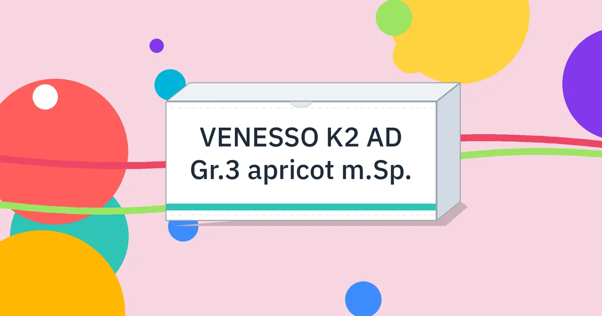 Symbolbild: Packung mit der Aufschrift VENESSO K2 AD Gr.3 apricot m.Sp. (PZN 03257219) – Verfügbarkeit und Bezug in Apotheken in Frankfurt am Main