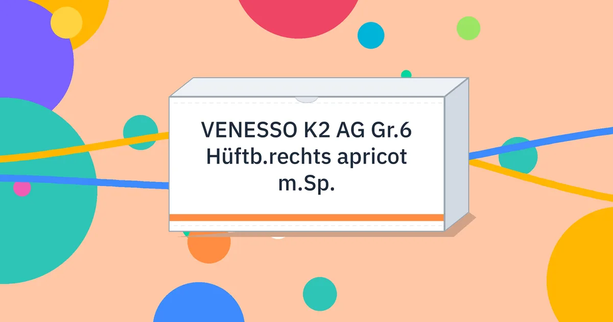 Symbolbild: Packung mit der Aufschrift VENESSO K2 AG Gr.6 Hüftb.rechts apricot m.Sp. (PZN 03274732) – Verfügbarkeit und Bezug in Apotheken in Frankfurt am Main