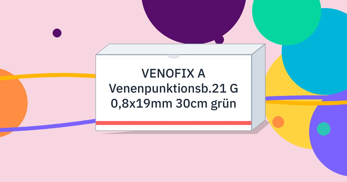 Symbolbild: Packung mit der Aufschrift VENOFIX A Venenpunktionsb.21 G 0,8x19mm 30cm grün (PZN 17935255) – Verfügbarkeit und Bezug in Apotheken in Frankfurt am Main