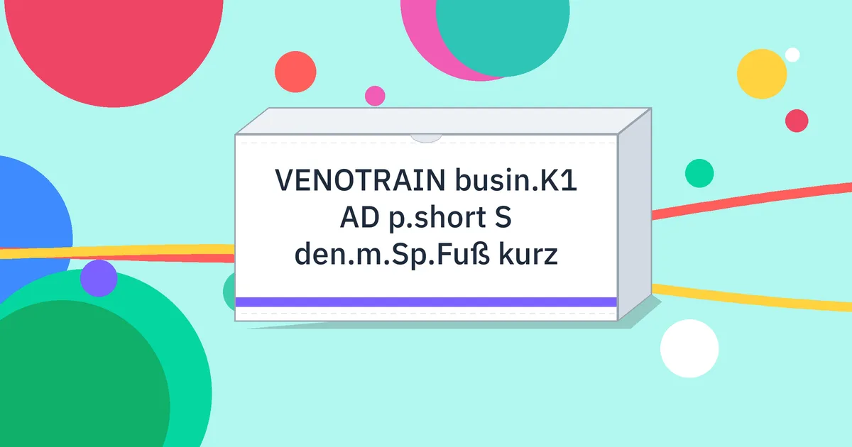 Symbolbild: Packung mit der Aufschrift VENOTRAIN busin.K1 AD p.short S den.m.Sp.Fuß kurz (PZN 19057451) – Verfügbarkeit und Bezug in Apotheken in Frankfurt am Main