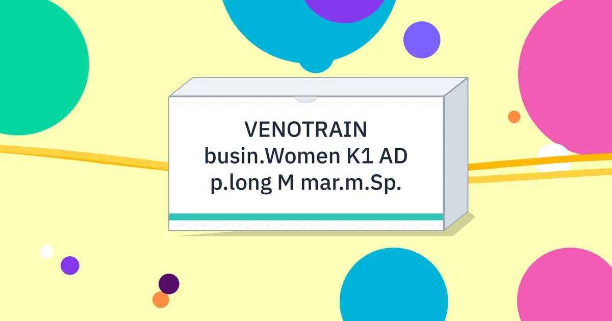 Symbolbild: Packung mit der Aufschrift VENOTRAIN busin.Women K1 AD p.long M mar.m.Sp. (PZN 10195140) – Verfügbarkeit und Bezug in Apotheken in Frankfurt am Main