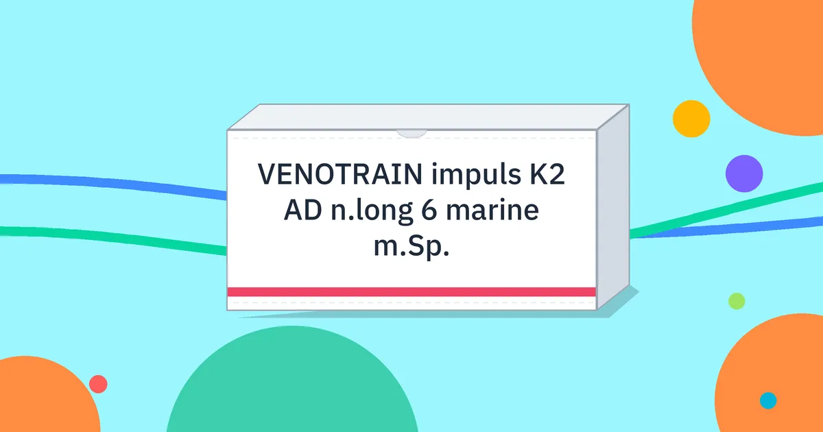 Symbolbild: Packung mit der Aufschrift VENOTRAIN impuls K2 AD n.long 6 marine m.Sp. (PZN 15221178) – Verfügbarkeit und Bezug in Apotheken in Frankfurt am Main