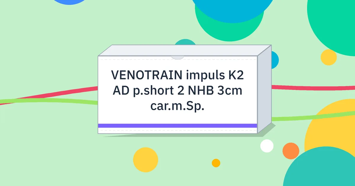 Symbolbild: Packung mit der Aufschrift VENOTRAIN impuls K2 AD p.short 2 NHB 3cm car.m.Sp. (PZN 00646392) – Verfügbarkeit und Bezug in Apotheken in Frankfurt am Main