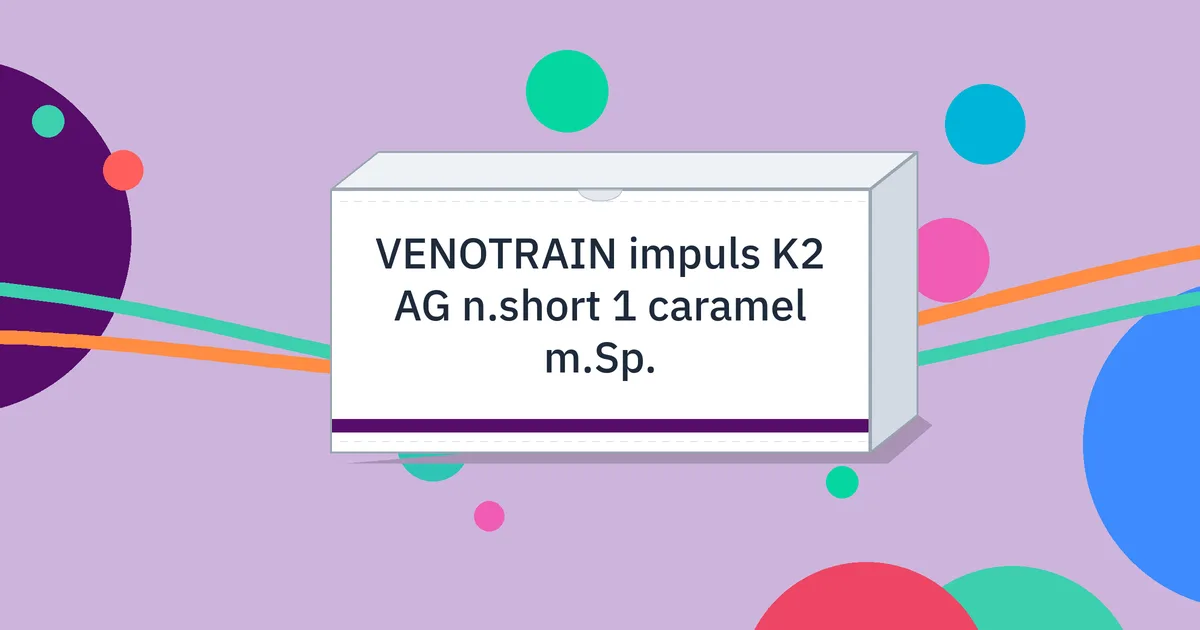 Symbolbild: Packung mit der Aufschrift VENOTRAIN impuls K2 AG n.short 1 caramel m.Sp. (PZN 00493296) – Verfügbarkeit und Bezug in Apotheken in Frankfurt am Main