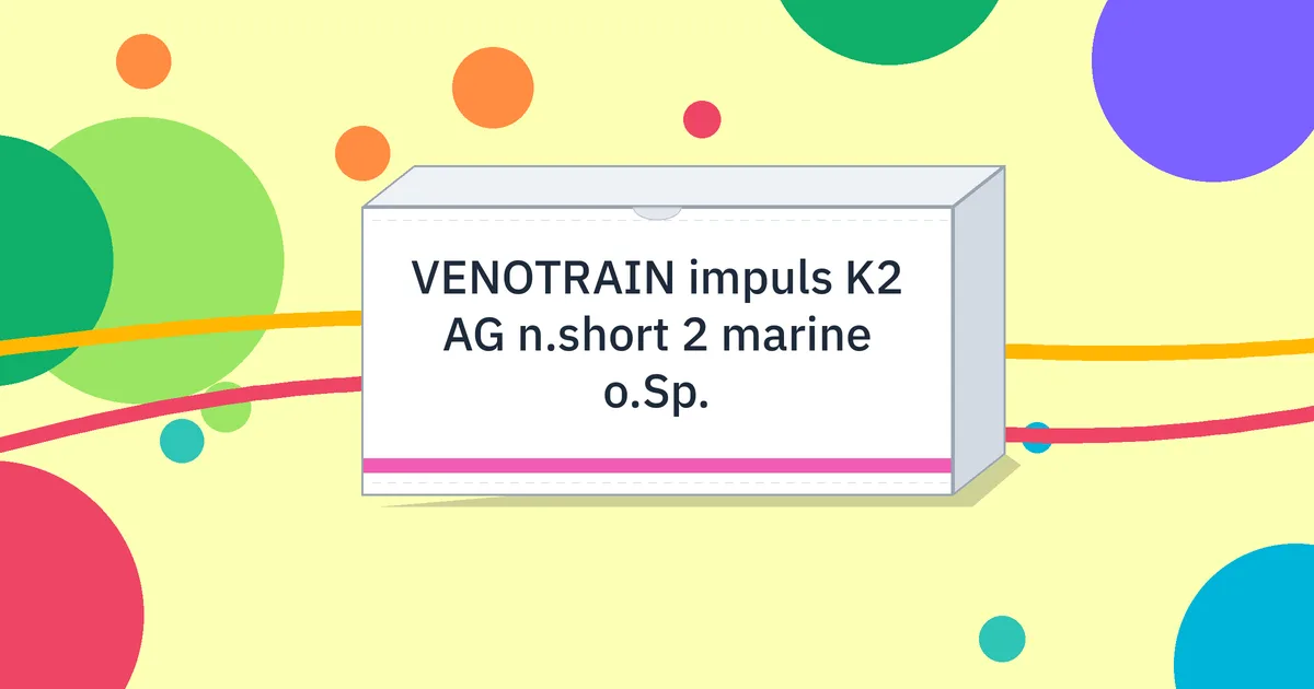 Symbolbild: Packung mit der Aufschrift VENOTRAIN impuls K2 AG n.short 2 marine o.Sp. (PZN 15211961) – Verfügbarkeit und Bezug in Apotheken in Frankfurt am Main