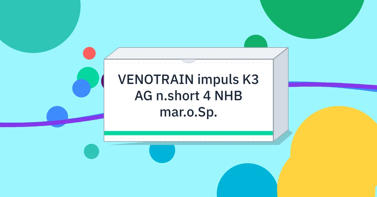 Symbolbild: Packung mit der Aufschrift VENOTRAIN impuls K3 AG n.short 4 NHB mar.o.Sp. (PZN 15215539) – Verfügbarkeit und Bezug in Apotheken in Frankfurt am Main