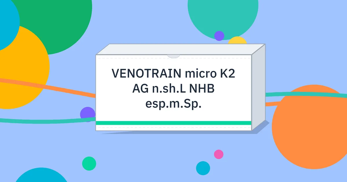 Symbolbild: Packung mit der Aufschrift VENOTRAIN micro K2 AG n.sh.L NHB esp.m.Sp. (PZN 06600646) – Verfügbarkeit und Bezug in Apotheken in Frankfurt am Main