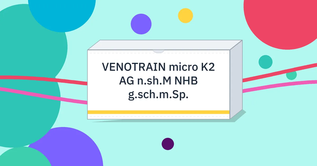 Symbolbild: Packung mit der Aufschrift VENOTRAIN micro K2 AG n.sh.M NHB g.sch.m.Sp. (PZN 06050045) – Verfügbarkeit und Bezug in Apotheken in Frankfurt am Main