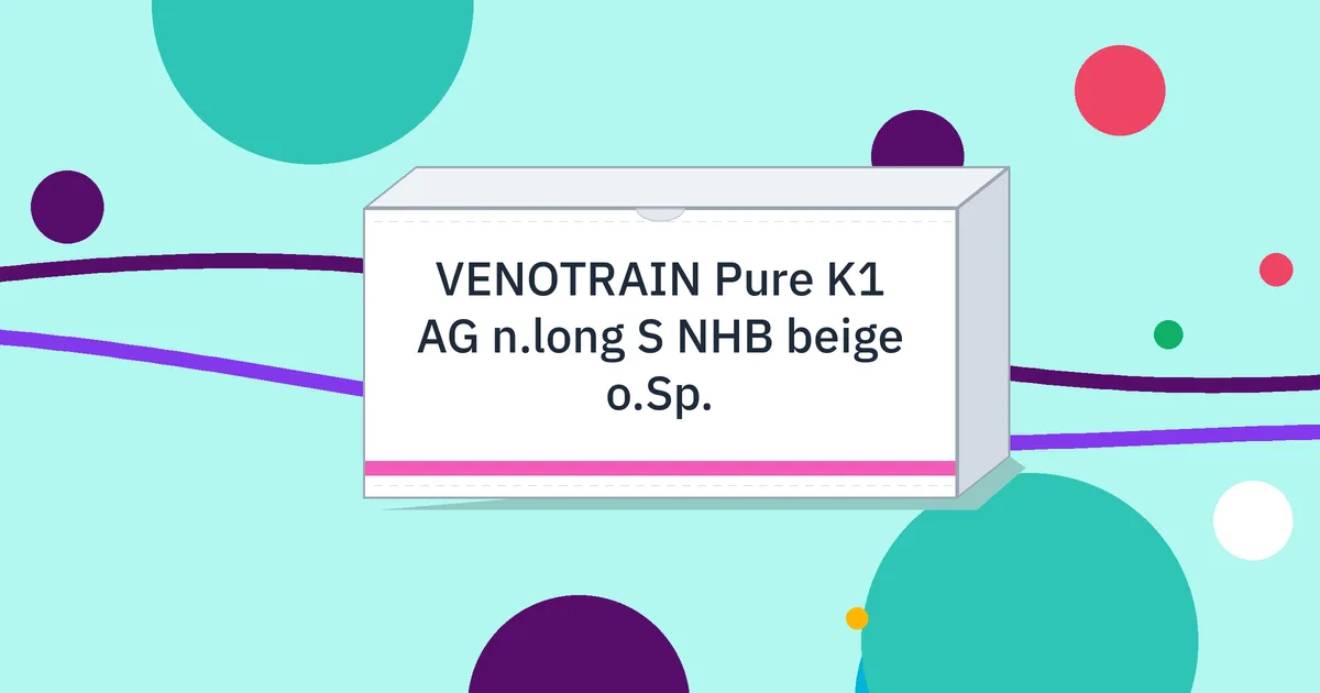 Symbolbild: Packung mit der Aufschrift VENOTRAIN Pure K1 AG n.long S NHB beige o.Sp. (PZN 18147318) – Verfügbarkeit und Bezug in Apotheken in Frankfurt am Main