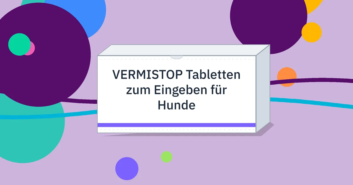 Symbolbild: Packung mit der Aufschrift VERMISTOP Tabletten zum Eingeben für Hunde (PZN 20062405) – Verfügbarkeit und Bezug in Apotheken in Frankfurt am Main