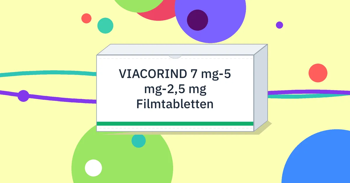 Symbolbild: Packung mit der Aufschrift VIACORIND 7 mg-5 mg-2,5 mg Filmtabletten (PZN 14186505) – Verfügbarkeit und Bezug in Apotheken in Frankfurt am Main
