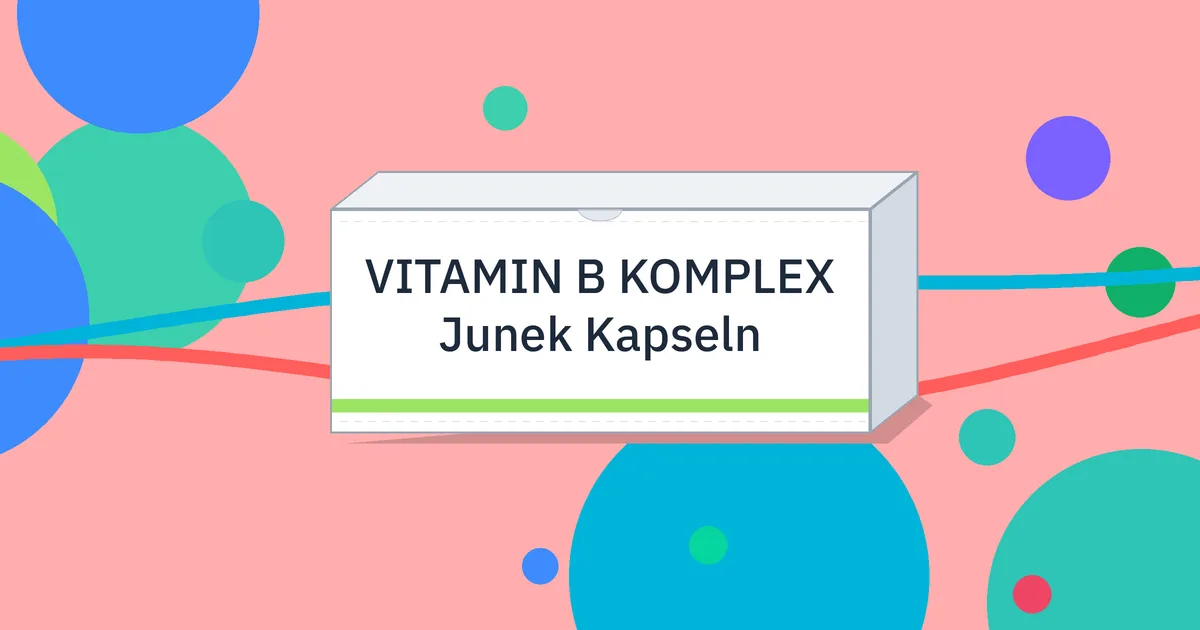 Symbolbild: Packung mit der Aufschrift VITAMIN B KOMPLEX Junek Kapseln (PZN 04367915) – Verfügbarkeit und Bezug in Apotheken in Frankfurt am Main