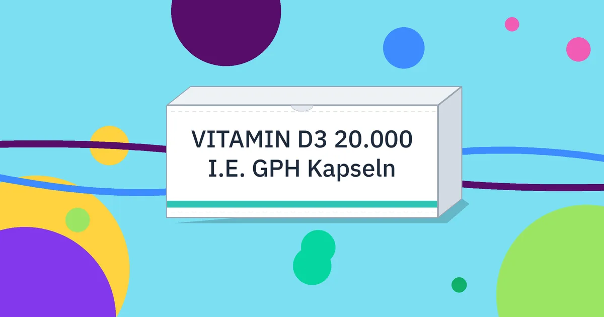 Symbolbild: Packung mit der Aufschrift VITAMIN D3 20.000 I.E. GPH Kapseln (PZN 14201989) – Verfügbarkeit und Bezug in Apotheken in Frankfurt am Main