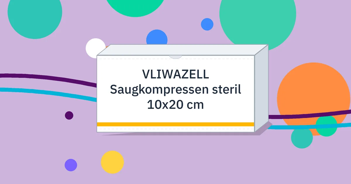 Symbolbild: Packung mit der Aufschrift VLIWAZELL Saugkompressen steril 10x20 cm (PZN 18404577) – Verfügbarkeit und Bezug in Apotheken in Frankfurt am Main