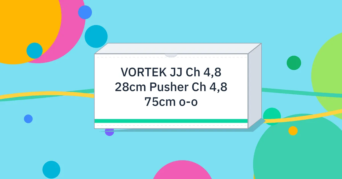 Symbolbild: Packung mit der Aufschrift VORTEK JJ Ch 4,8 28cm Pusher Ch 4,8 75cm o-o (PZN 00543858) – Verfügbarkeit und Bezug in Apotheken in Frankfurt am Main