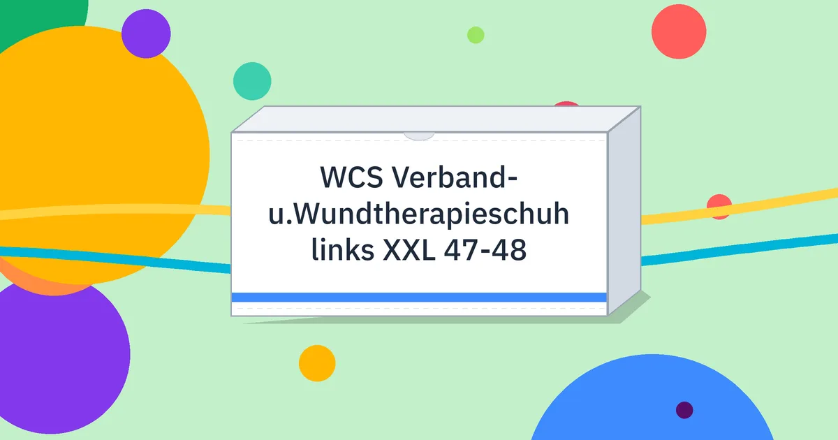 Symbolbild: Packung mit der Aufschrift WCS Verband-u.Wundtherapieschuh links XXL 47-48 (PZN 16629680) – Verfügbarkeit und Bezug in Apotheken in Frankfurt am Main