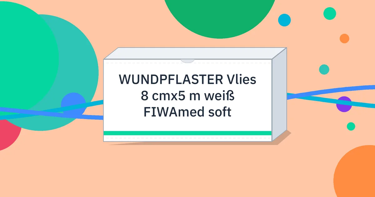 Symbolbild: Packung mit der Aufschrift WUNDPFLASTER Vlies 8 cmx5 m weiß FIWAmed soft (PZN 11859599) – Verfügbarkeit und Bezug in Apotheken in Frankfurt am Main