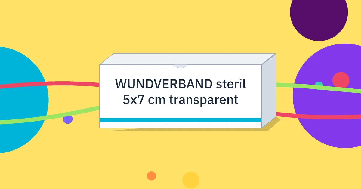 Symbolbild: Packung mit der Aufschrift WUNDVERBAND steril 5x7 cm transparent (PZN 10821560) – Verfügbarkeit und Bezug in Apotheken in Frankfurt am Main