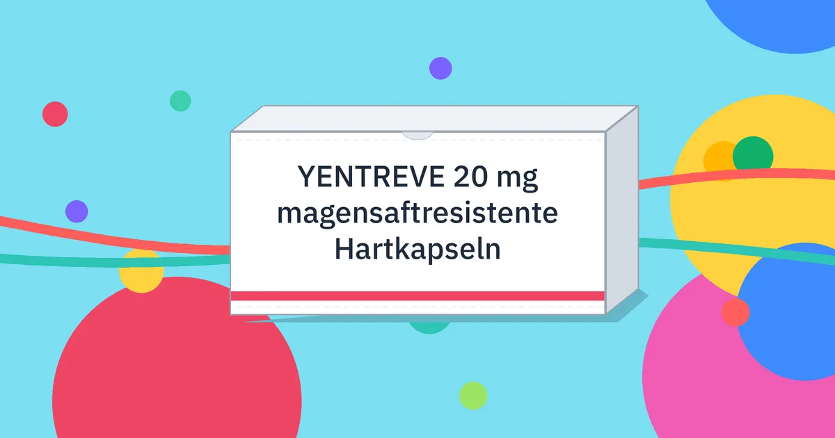 Symbolbild: Packung mit der Aufschrift YENTREVE 20 mg magensaftresistente Hartkapseln (PZN 10201604) – Verfügbarkeit und Bezug in Apotheken in Frankfurt am Main