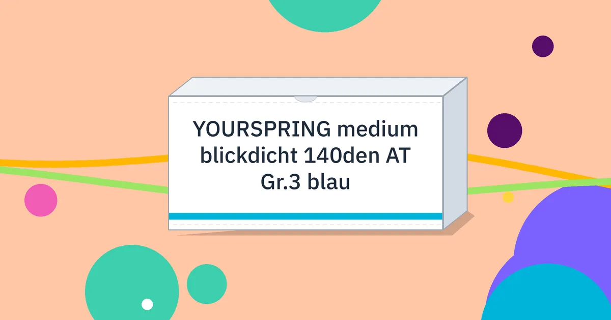 Symbolbild: Packung mit der Aufschrift YOURSPRING medium blickdicht 140den AT Gr.3 blau (PZN 18057868) – Verfügbarkeit und Bezug in Apotheken in Frankfurt am Main