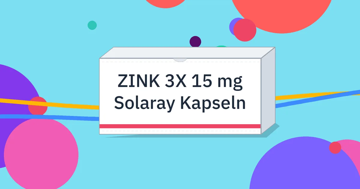 Symbolbild: Packung mit der Aufschrift ZINK 3X 15 mg Solaray Kapseln (PZN 17255193) – Verfügbarkeit und Bezug in Apotheken in Frankfurt am Main