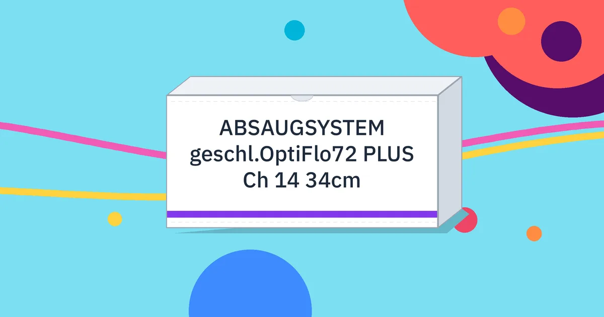 Symbolbild: Packung mit der Aufschrift ABSAUGSYSTEM geschl.OptiFlo72 PLUS Ch 14 34cm (PZN 11049305) – Verfügbarkeit und Bezug in Apotheken in Frankfurt am Main