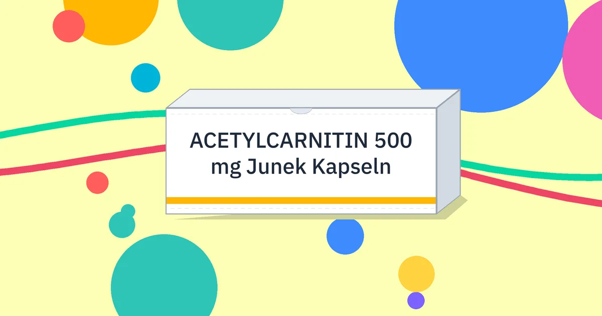 Symbolbild: Packung mit der Aufschrift ACETYLCARNITIN 500 mg Junek Kapseln (PZN 00136432) – Verfügbarkeit und Bezug in Apotheken in Frankfurt am Main