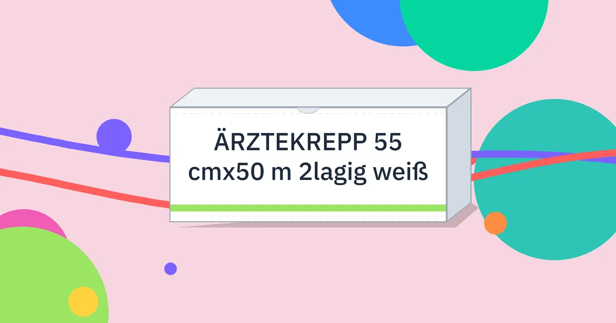 Symbolbild: Packung mit der Aufschrift ÄRZTEKREPP 55 cmx50 m 2lagig weiß (PZN 10627450) – Verfügbarkeit und Bezug in Apotheken in Frankfurt am Main