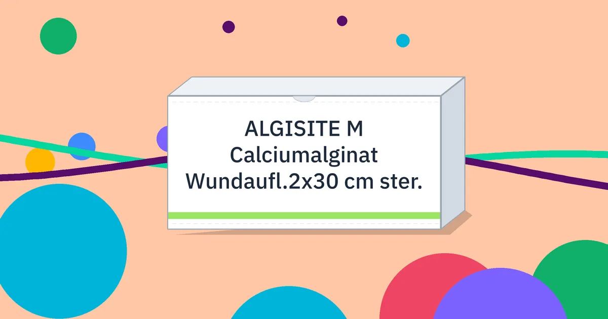 Symbolbild: Packung mit der Aufschrift ALGISITE M Calciumalginat Wundaufl.2x30 cm ster. (PZN 03305852) – Verfügbarkeit und Bezug in Apotheken in Frankfurt am Main