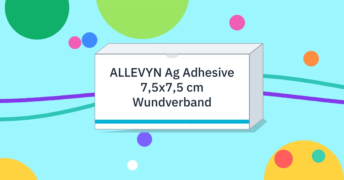 Symbolbild: Packung mit der Aufschrift ALLEVYN Ag Adhesive 7,5x7,5 cm Wundverband (PZN 14329896) – Verfügbarkeit und Bezug in Apotheken in Frankfurt am Main