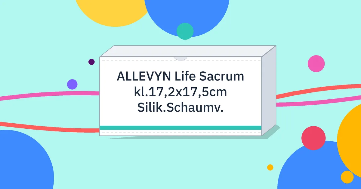 Symbolbild: Packung mit der Aufschrift ALLEVYN Life Sacrum kl.17,2x17,5cm Silik.Schaumv. (PZN 16225907) – Verfügbarkeit und Bezug in Apotheken in Frankfurt am Main