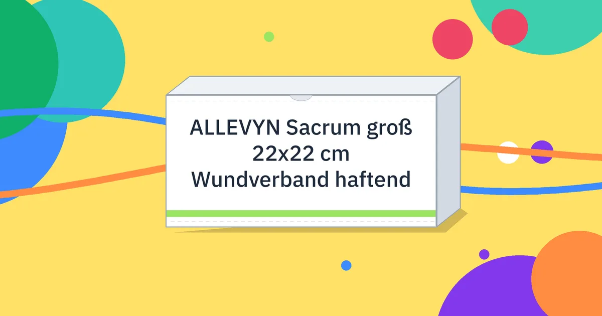 Symbolbild: Packung mit der Aufschrift ALLEVYN Sacrum groß 22x22 cm Wundverband haftend (PZN 17433312) – Verfügbarkeit und Bezug in Apotheken in Frankfurt am Main