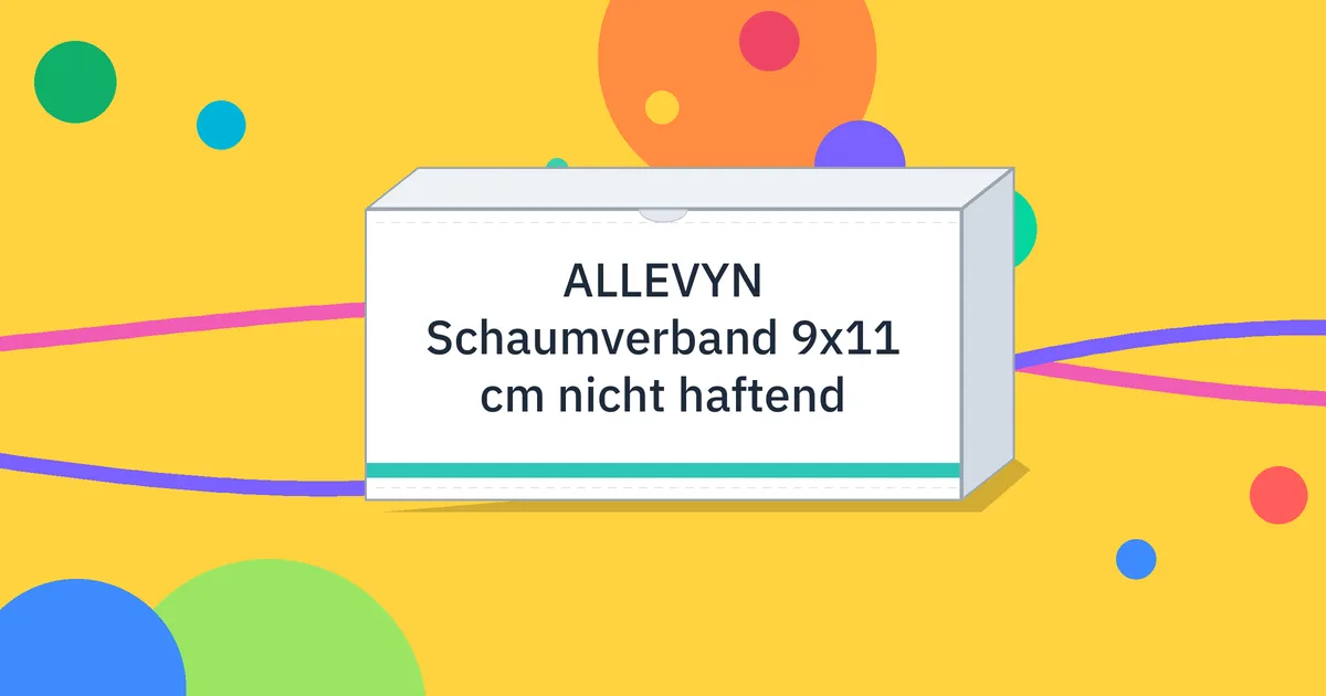 Symbolbild: Packung mit der Aufschrift ALLEVYN Schaumverband 9x11 cm nicht haftend (PZN 19698345) – Verfügbarkeit und Bezug in Apotheken in Frankfurt am Main
