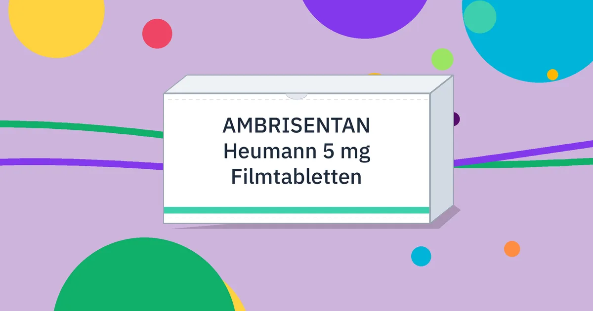 Symbolbild: Packung mit der Aufschrift AMBRISENTAN Heumann 5 mg Filmtabletten (PZN 15747093) – Verfügbarkeit und Bezug in Apotheken in Frankfurt am Main