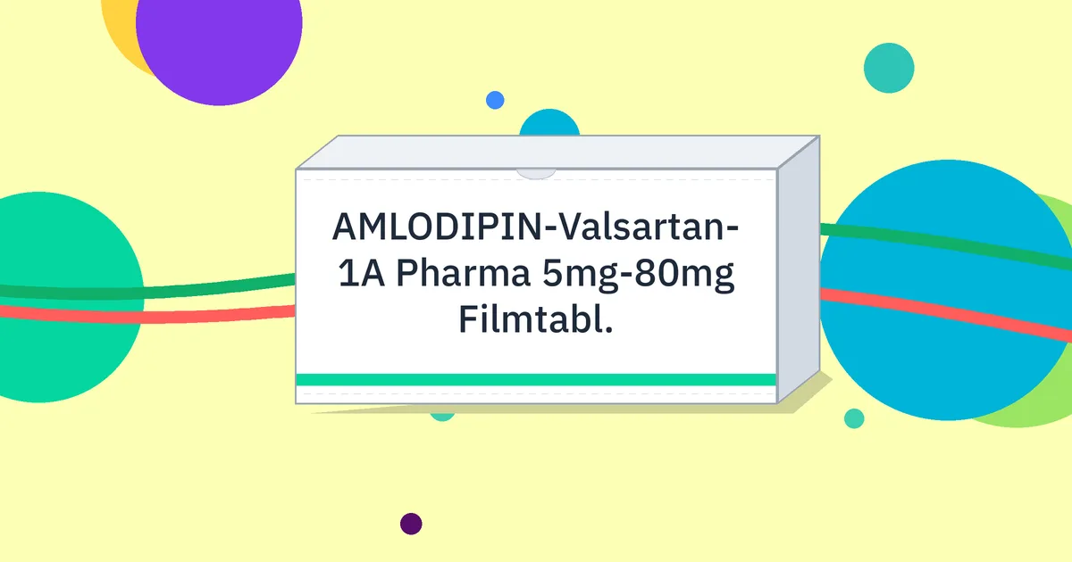 Symbolbild: Packung mit der Aufschrift AMLODIPIN-Valsartan-1A Pharma 5mg-80mg Filmtabl. (PZN 12870083) – Verfügbarkeit und Bezug in Apotheken in Frankfurt am Main